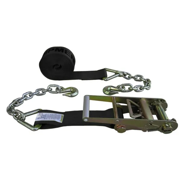 3" x 20' Ratchet Strap With Chain Anchors - Black | Cargo Equipment