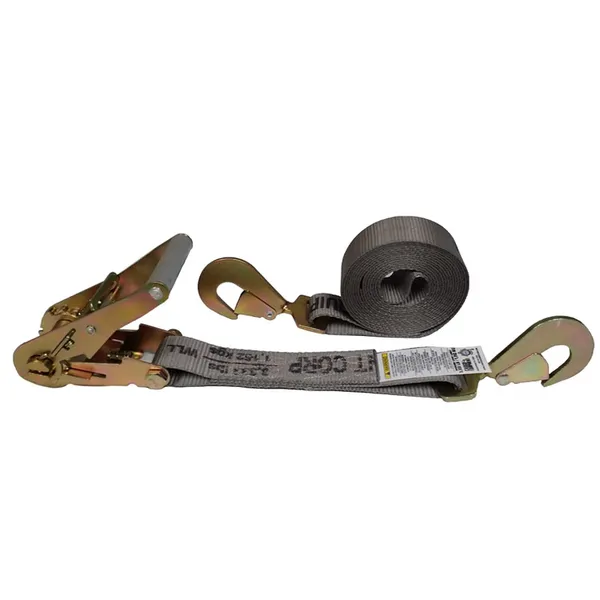 2" x 35' Ratchet Strap with Twisted Snap Hooks - Gray | Cargo Equipment