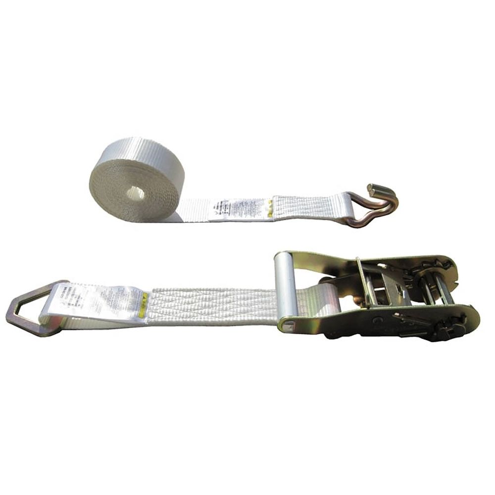 2" x 18' Tent Ratchet Strap, D-Ring and Wire Hook - White | Cargo Equipment
