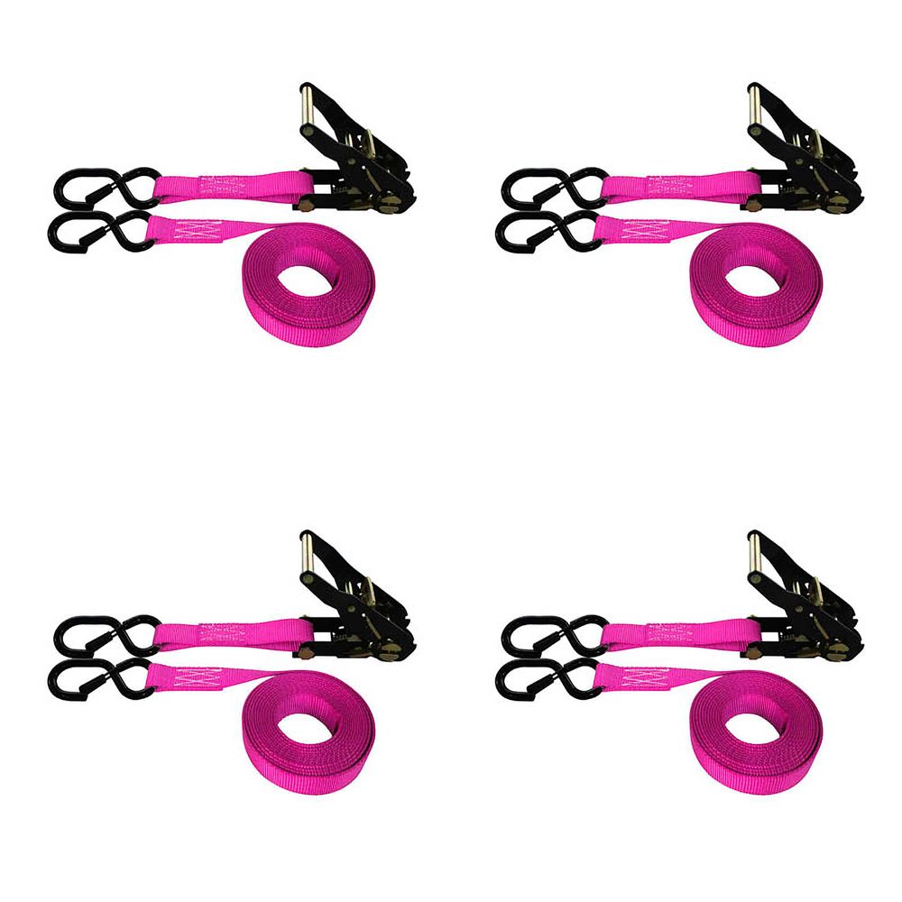 1" x 10' Ratchet Strap With Black Ratchet and S-Hooks With Keeper, 4 ...