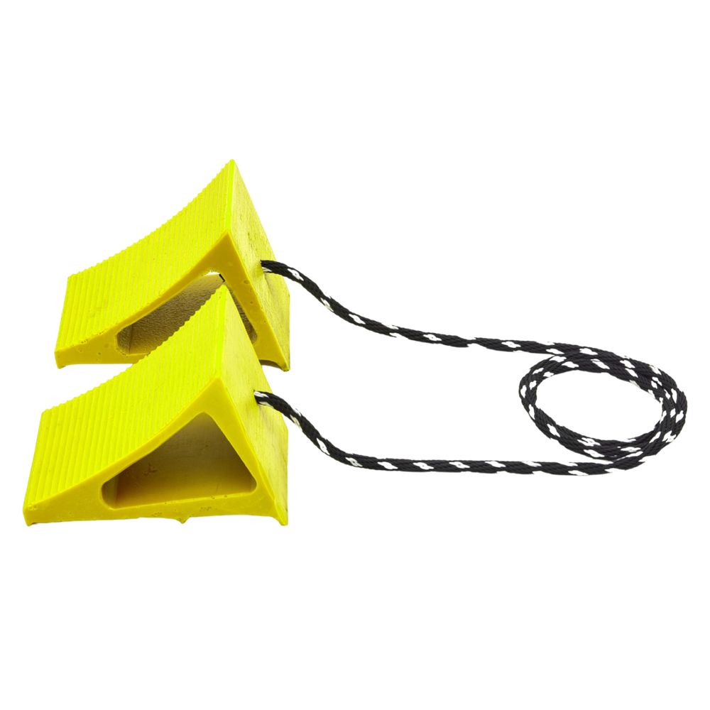 7" Vehicle Wheel Chock, Rope, Yellow | Cargo Equipment